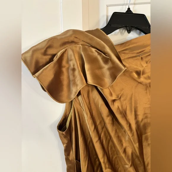 Acler | Dresses | Acler Ramshaw Metallic Pleated Satin Gown In Golden ...
